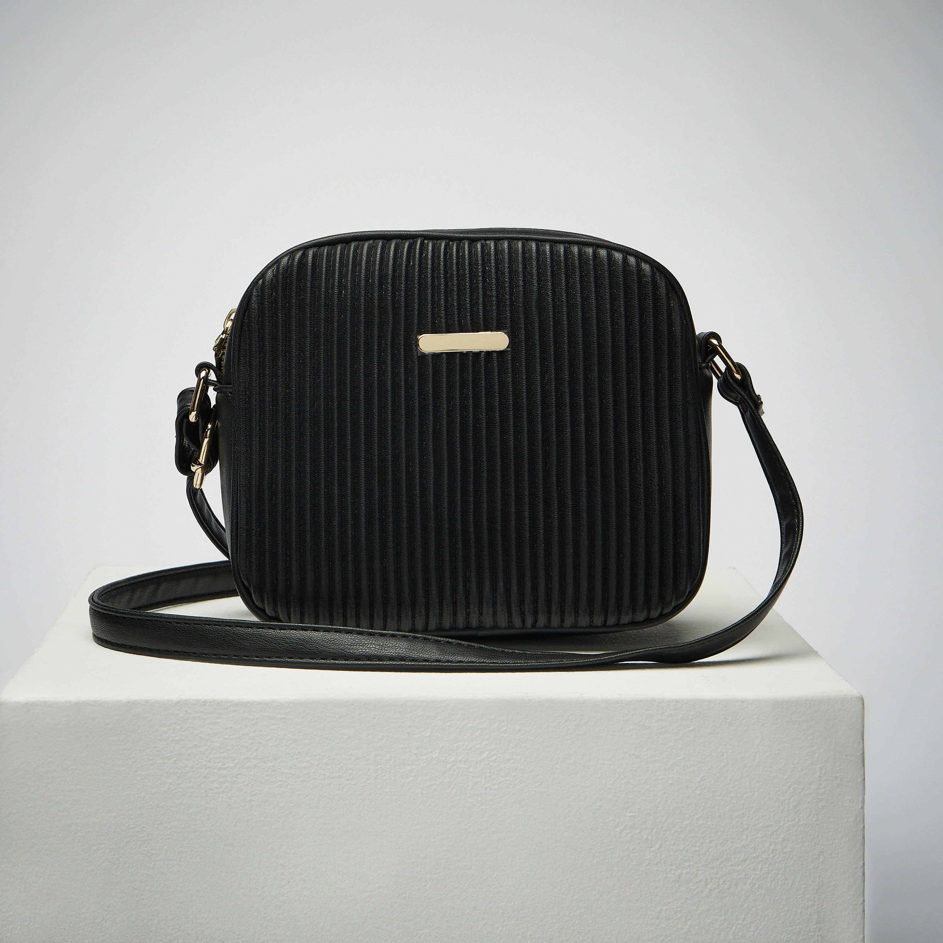 Shop Textured Crossbody Bag with Adjustable Strap and Zip Closure ...