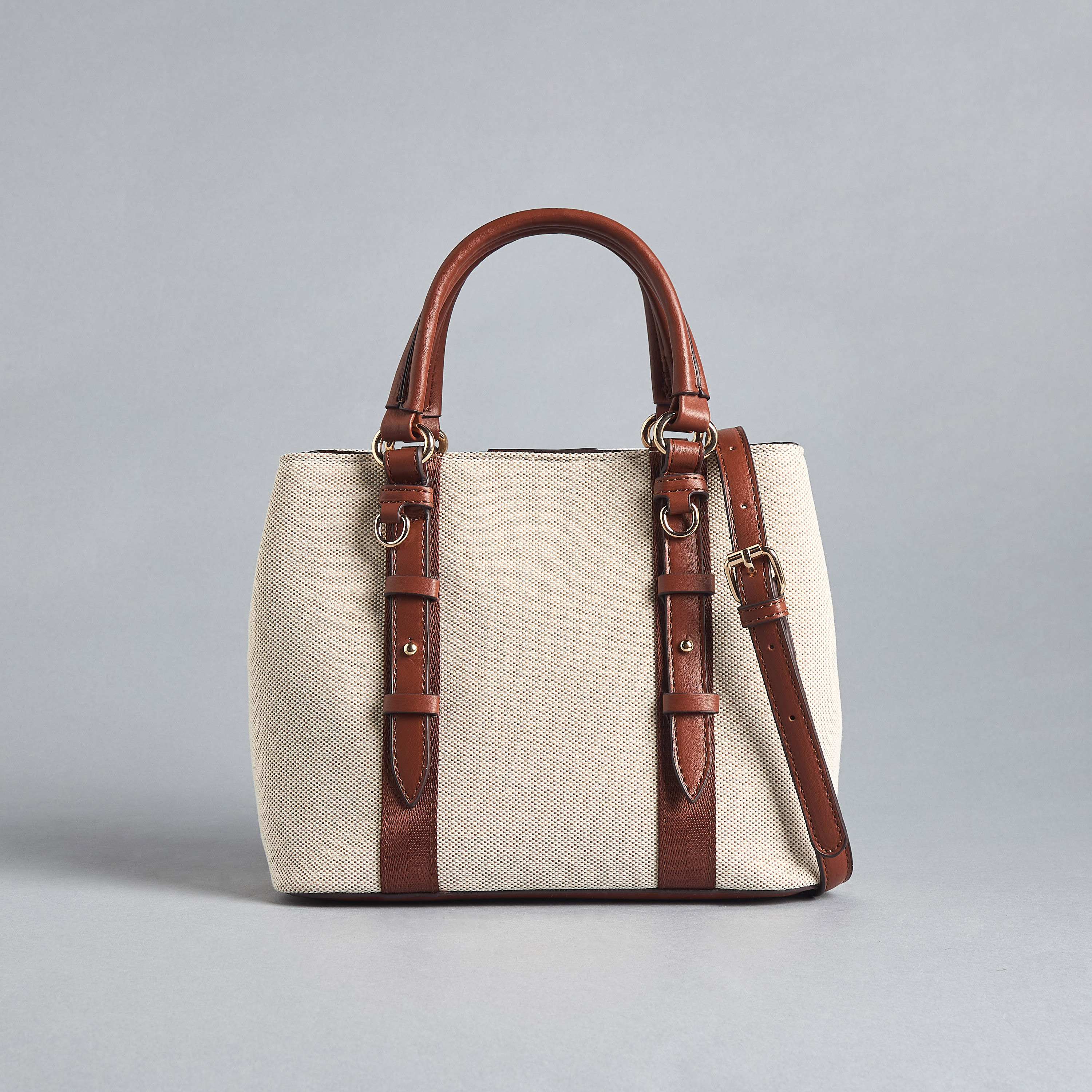 Shop Textured Tote Bag with Detachable Strap and Zip Closure Online ...