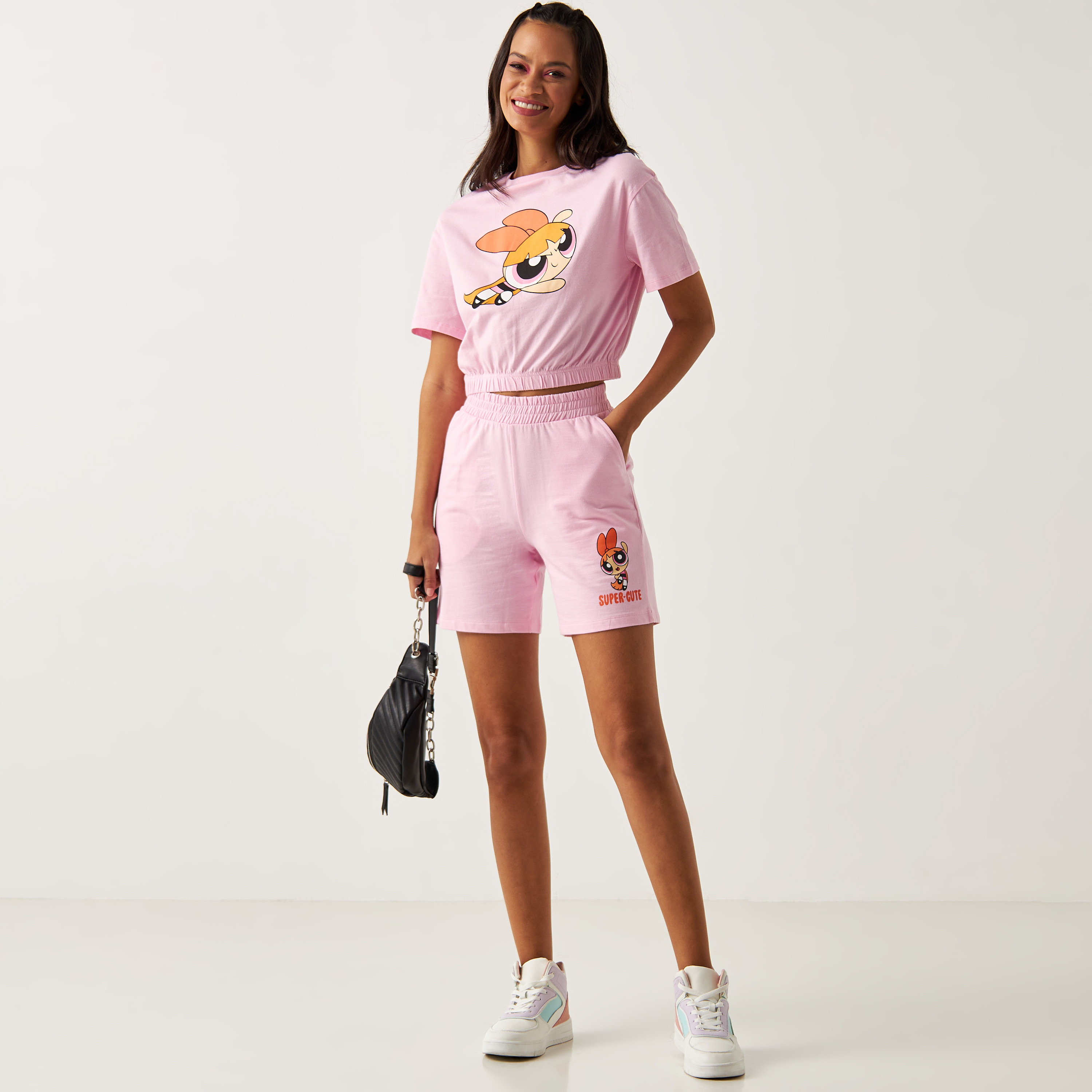 Shop Powerpuff Girls Print Mid-Rise Shorts with Elasticated Waistband ...