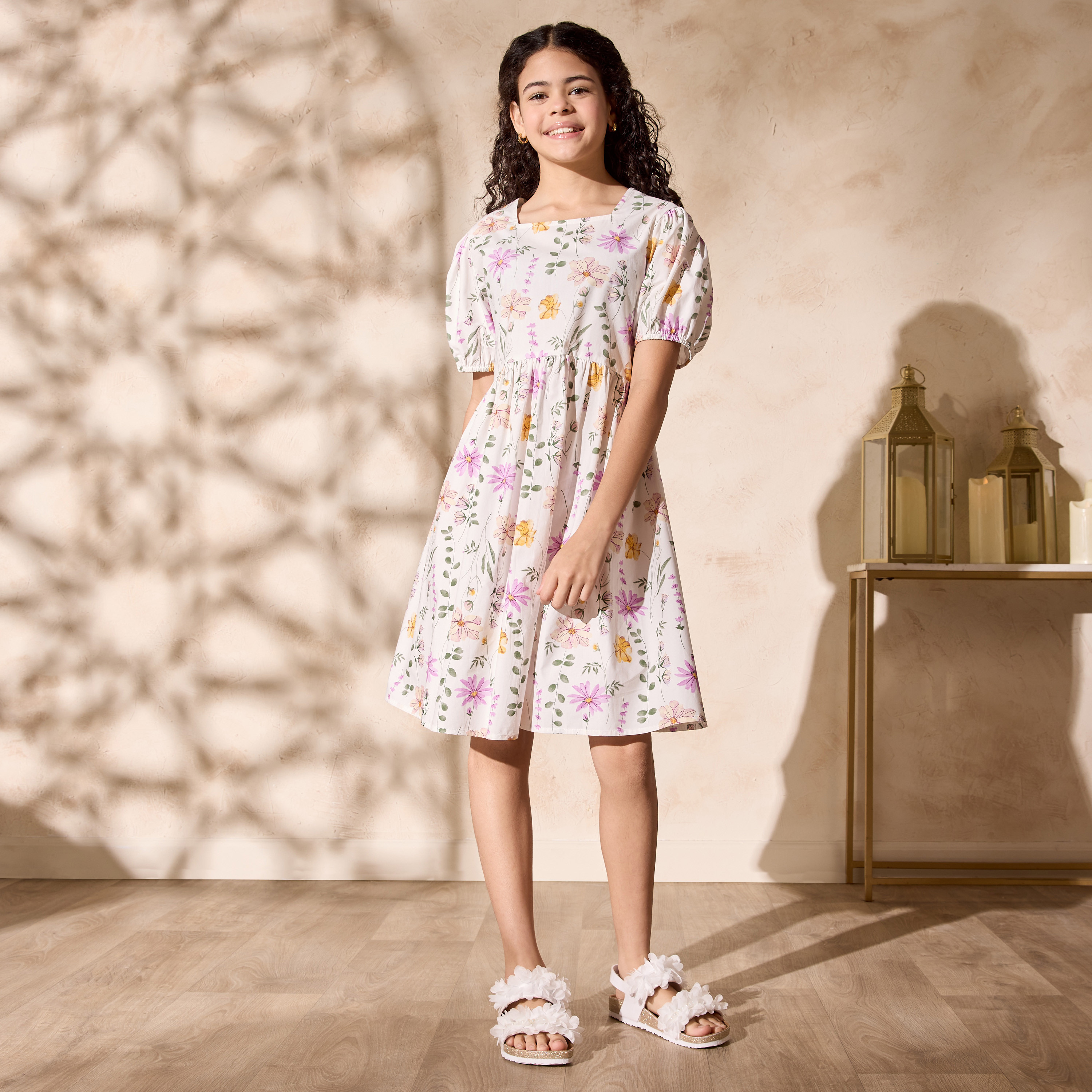 Shop All-Over Floral Print Dress with Square Neck Online | Max Kuwait