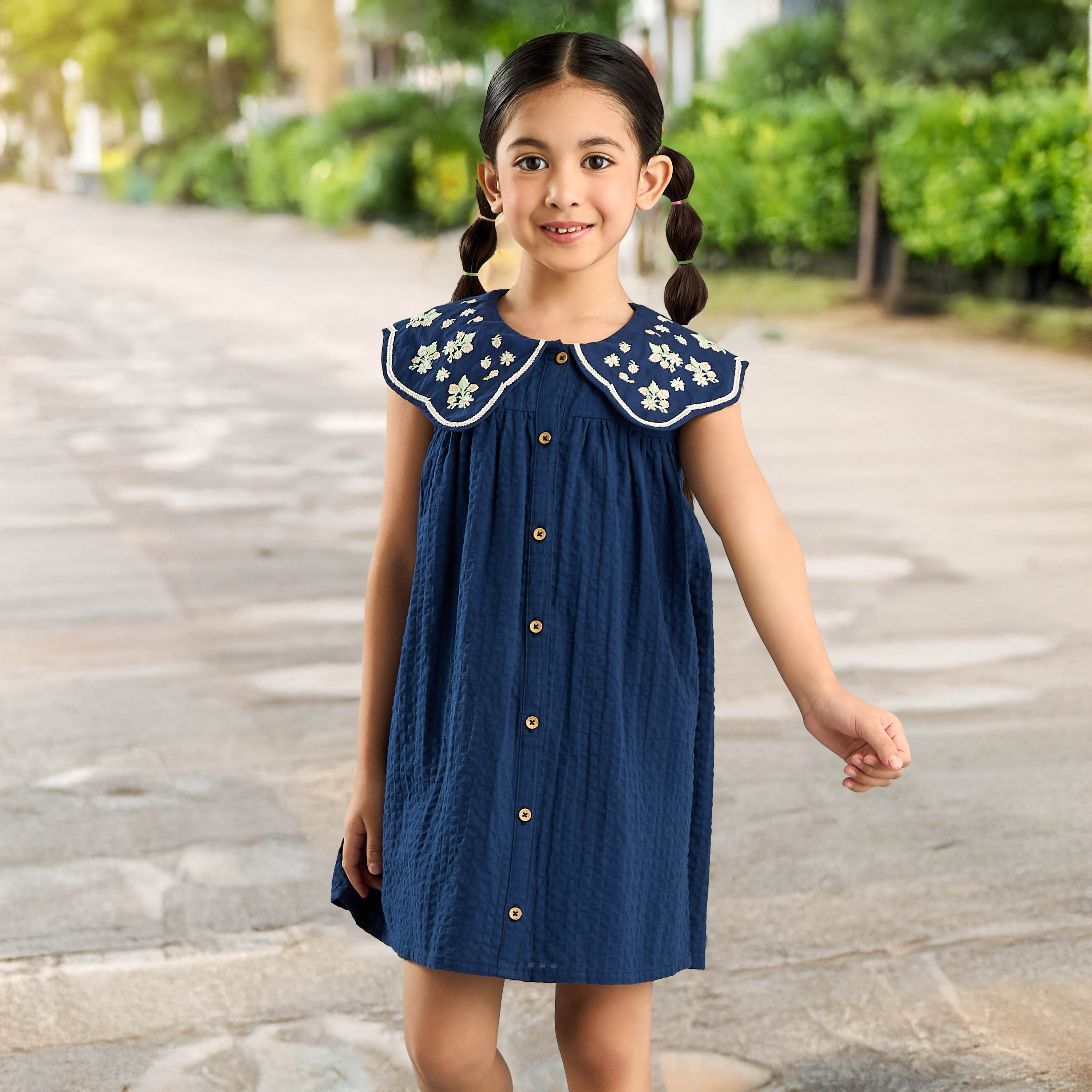 Shop Embroidered Collar Seersucker Dress Online | Max Oman