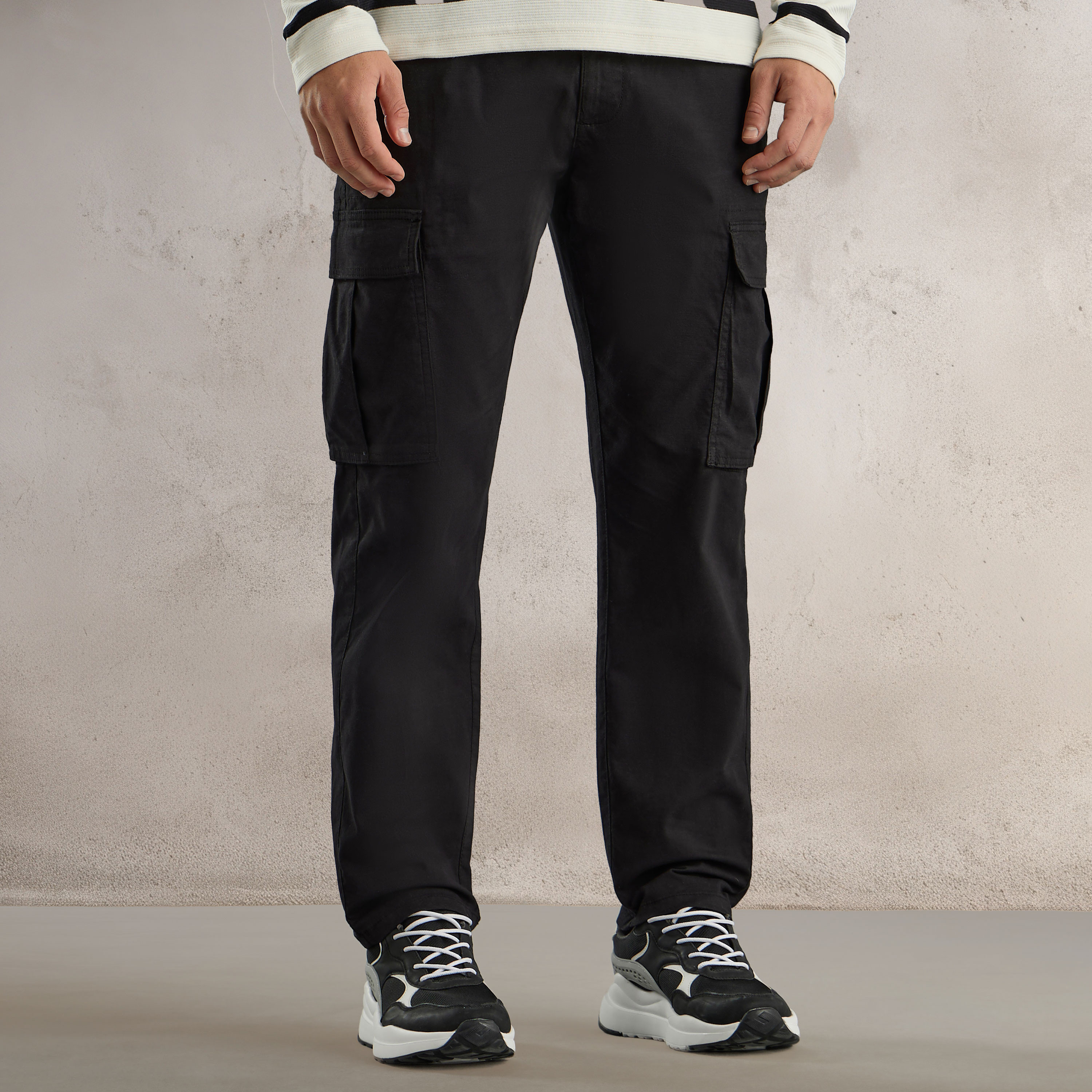 Shop Plain Dobby Cargo Pants with Pockets Online | Max UAE
