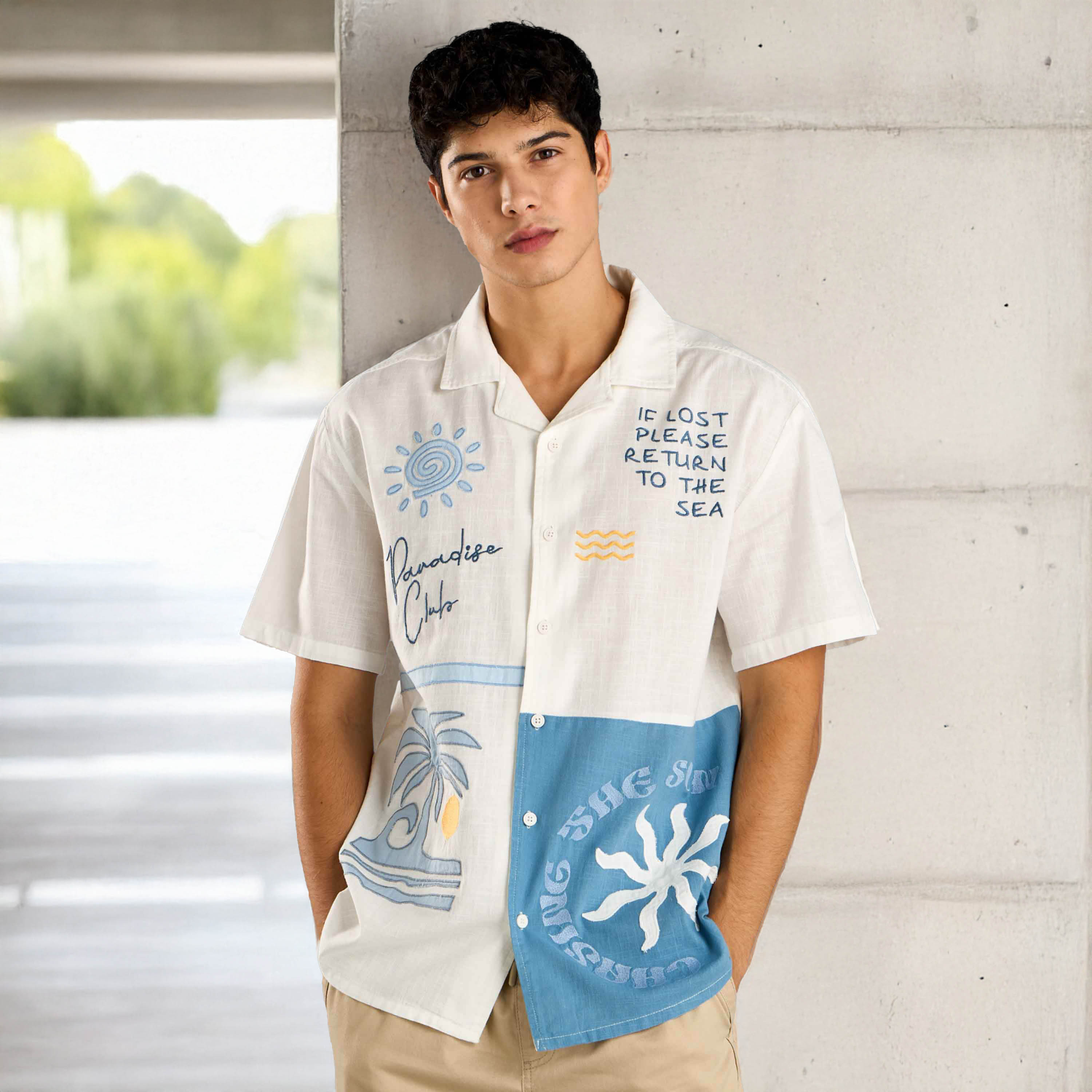 Shop Embroidered Camp Collar Shirt Online | Max Bahrain