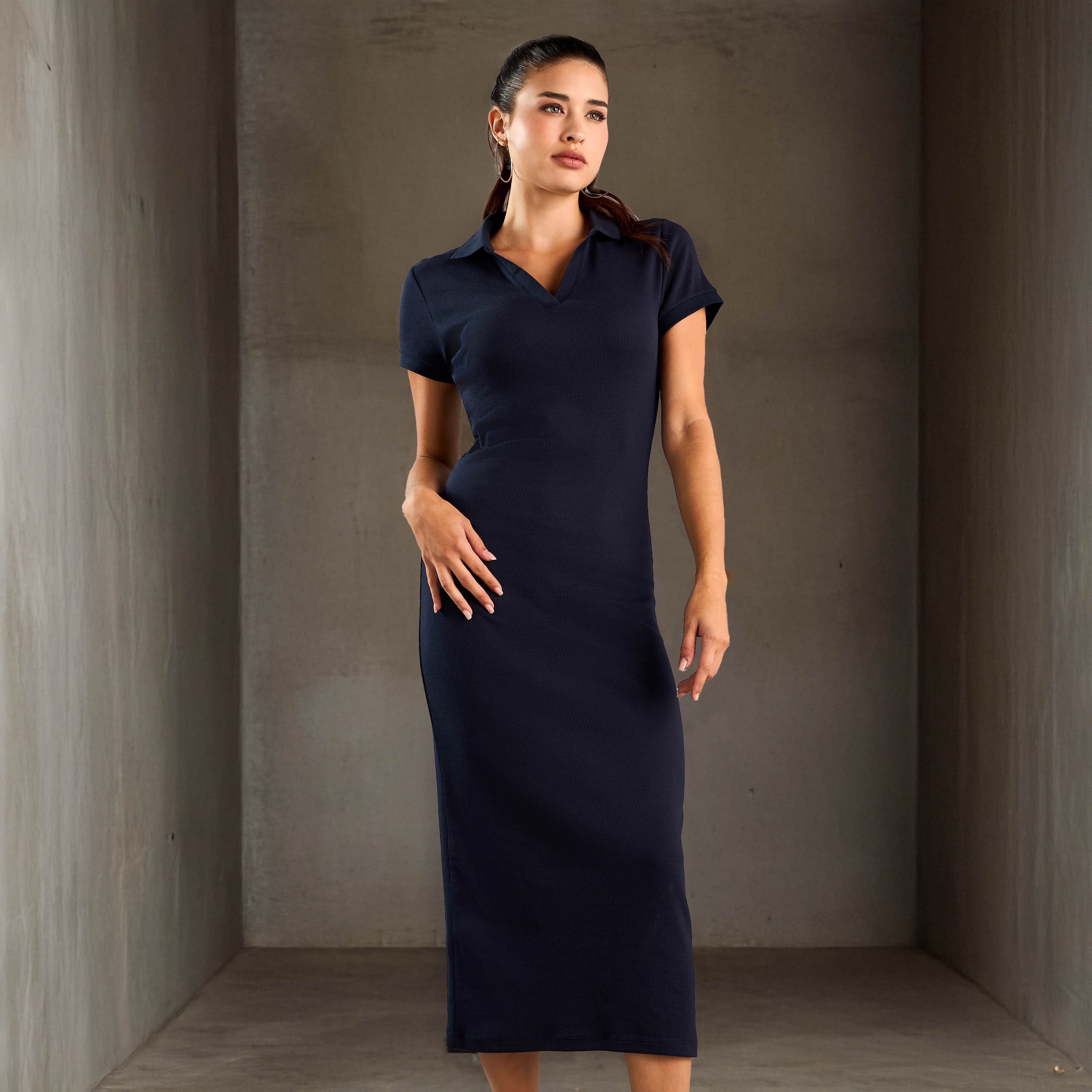 Shop Ribbed Bodycon Polo Dress Online | Max UAE