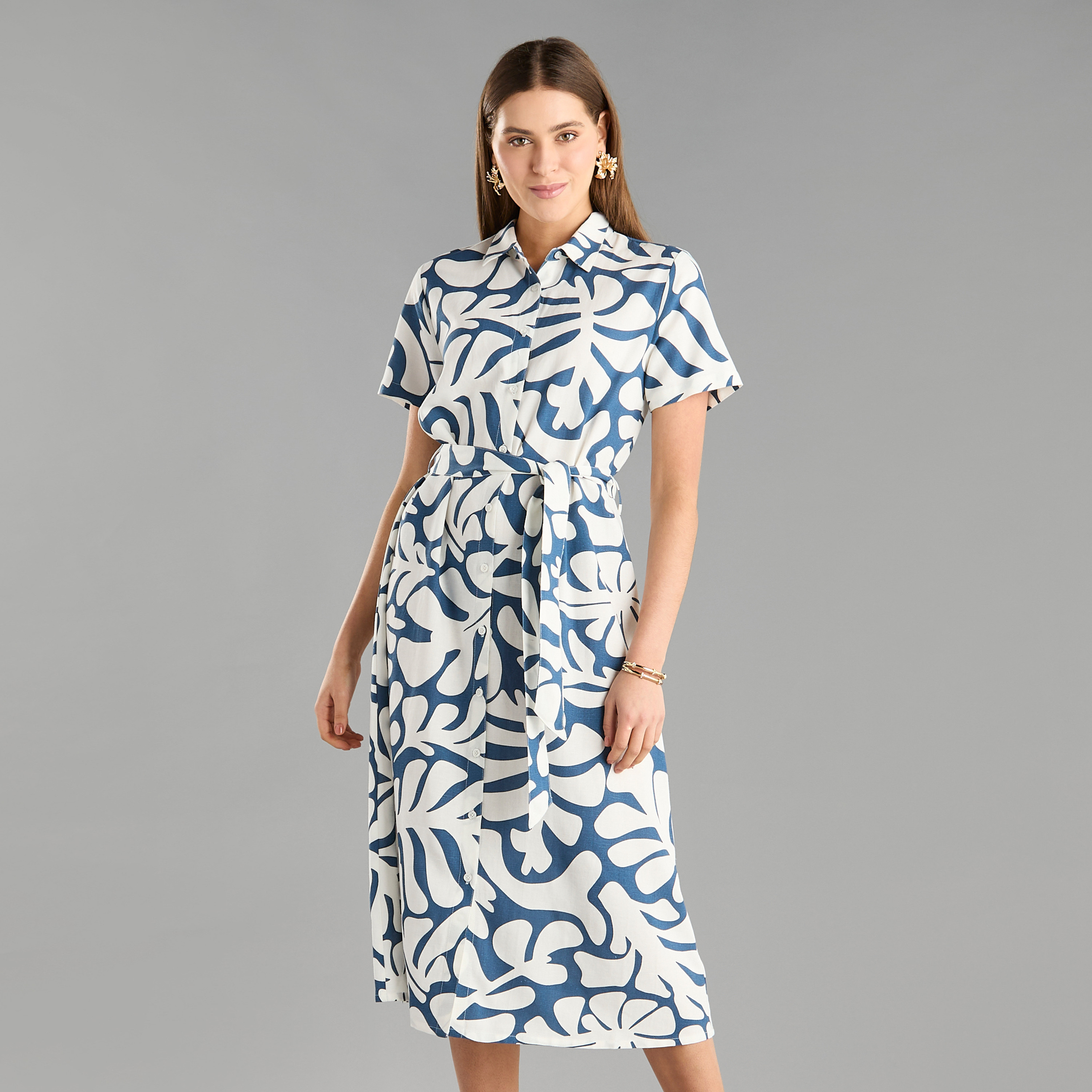 Shop Linen Blend Printed Shirt Dress Online | Max Kuwait