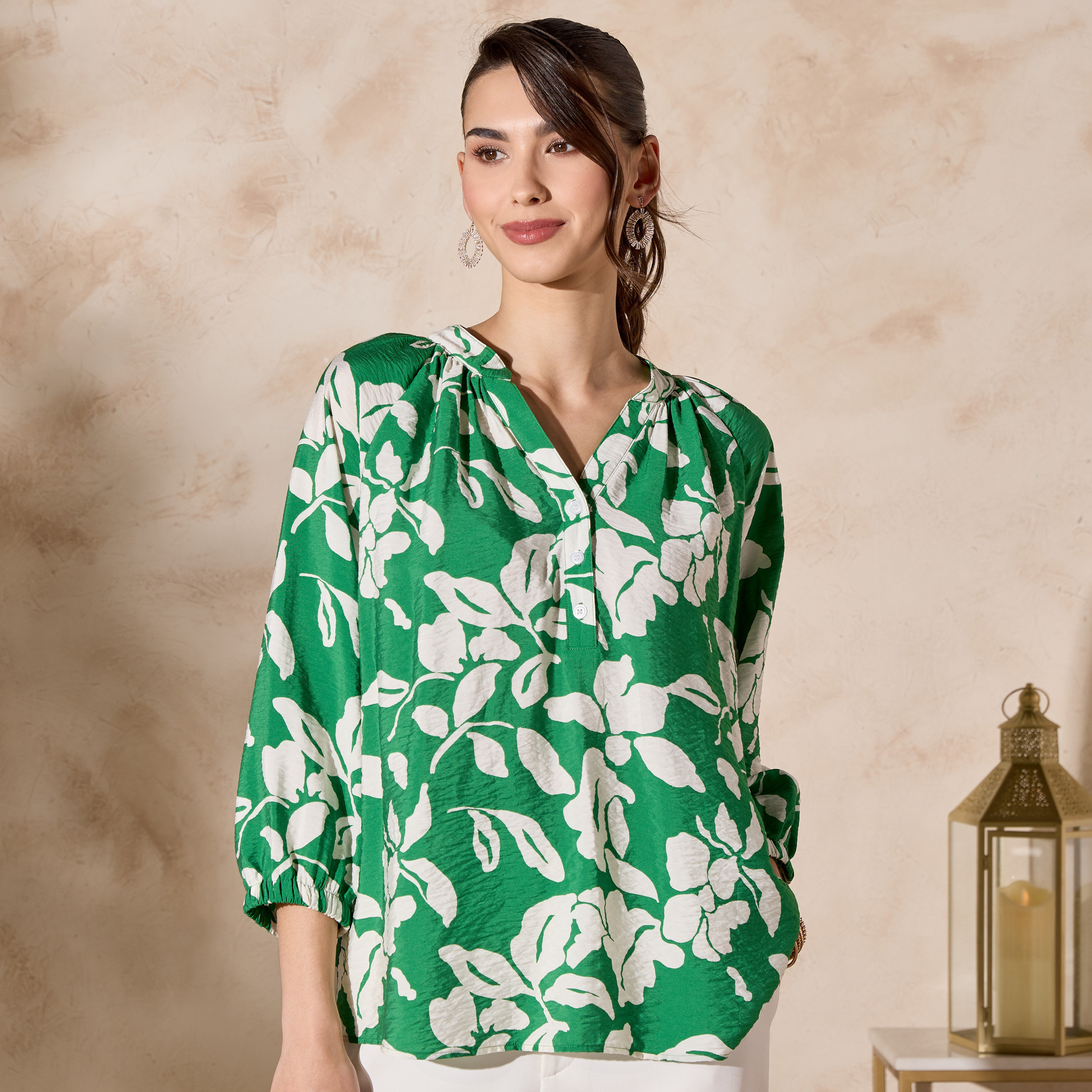 Shop All-Over Floral Print V-Neck Top Online | Max Kuwait