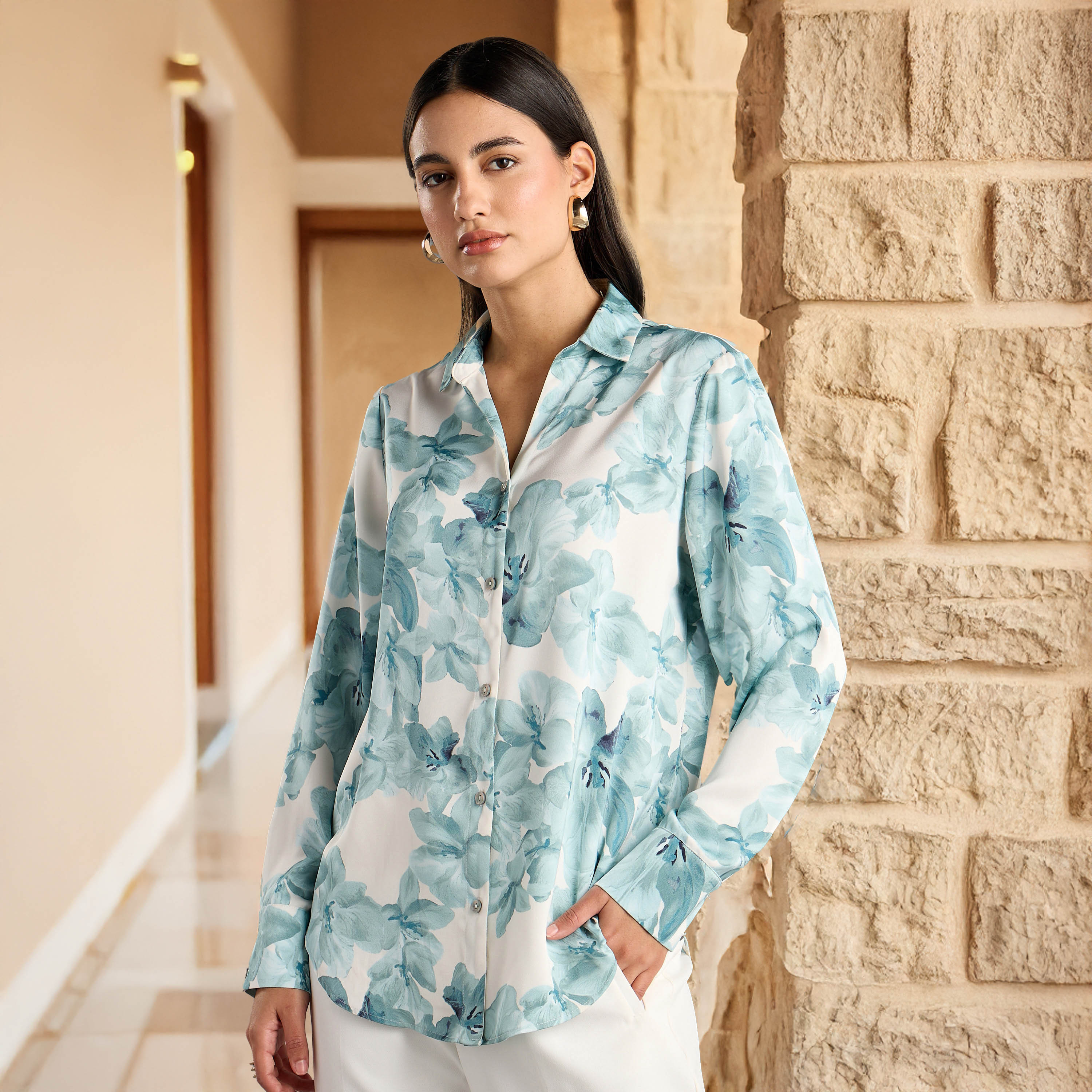 Shop Floral Print Satin Shirt Online | Max Bahrain