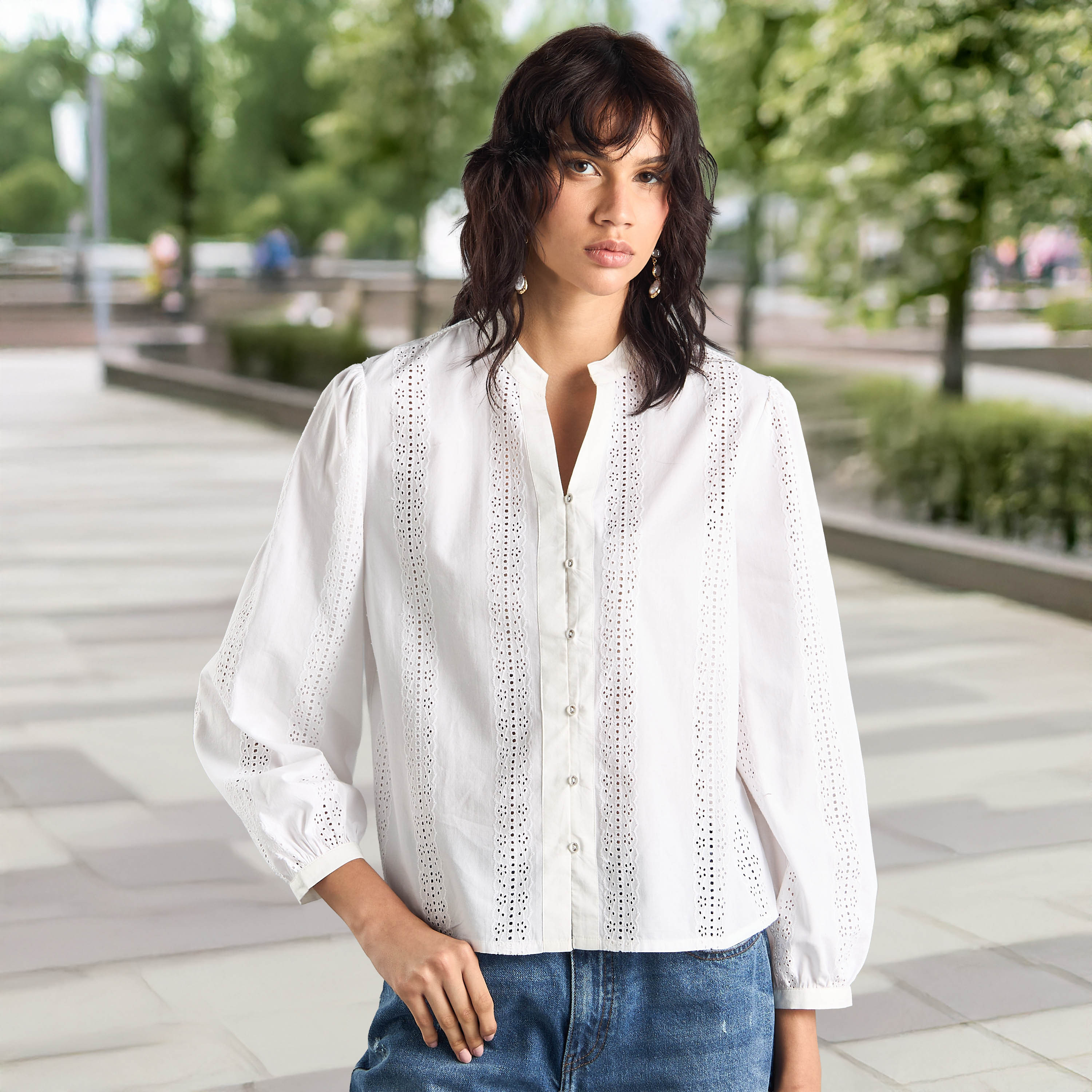 Shop Schiffili Detail Mandarin Collar Top Online | Max UAE