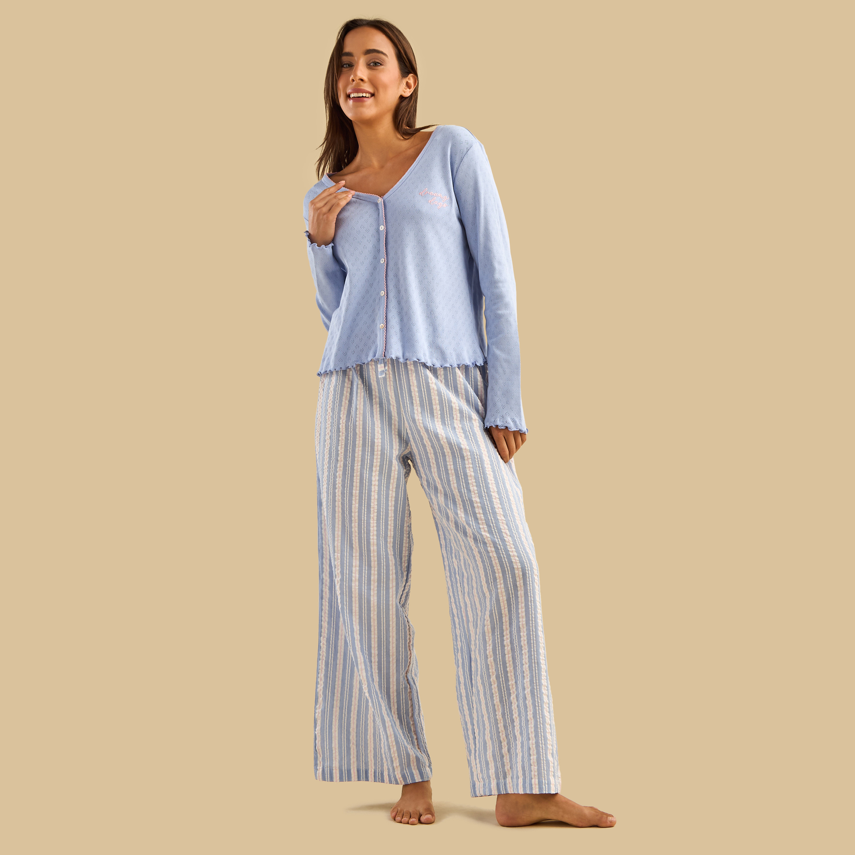Shop Striped Pointelle Pyjama Set Online | Max Qatar