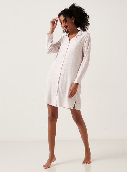Shop Printed Sleepshirt With Long Sleeves And Pocket Online Max Uae