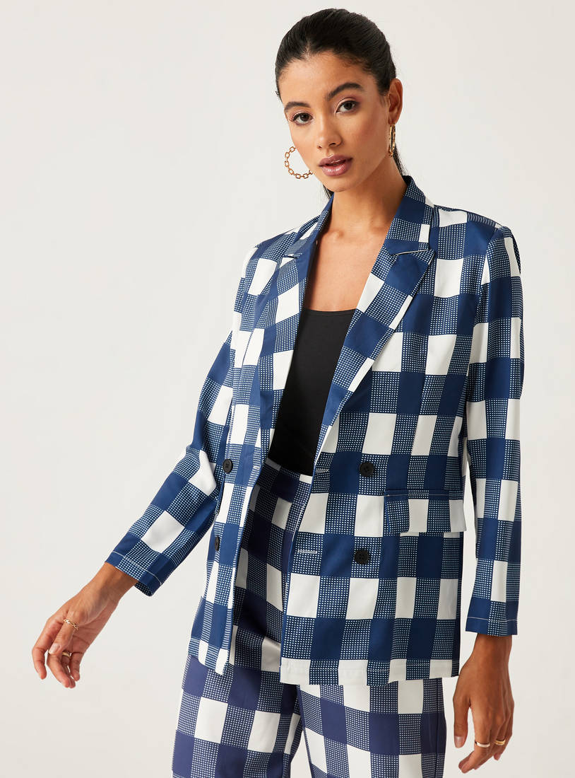 Shop Checked Long Sleeve Blazer With Notch Lapel And Flap Pockets