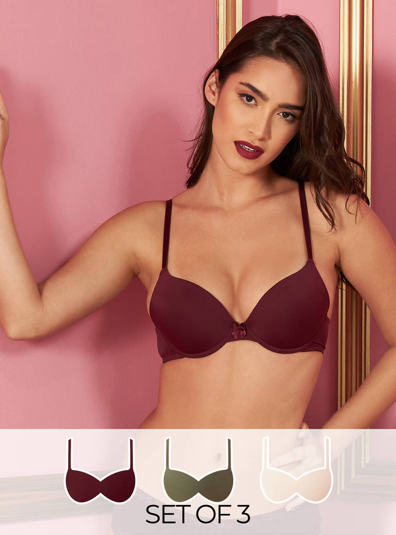 Shop Pack Of 3 Plain Padded Wired Plunge Bra Online Max Kuwait