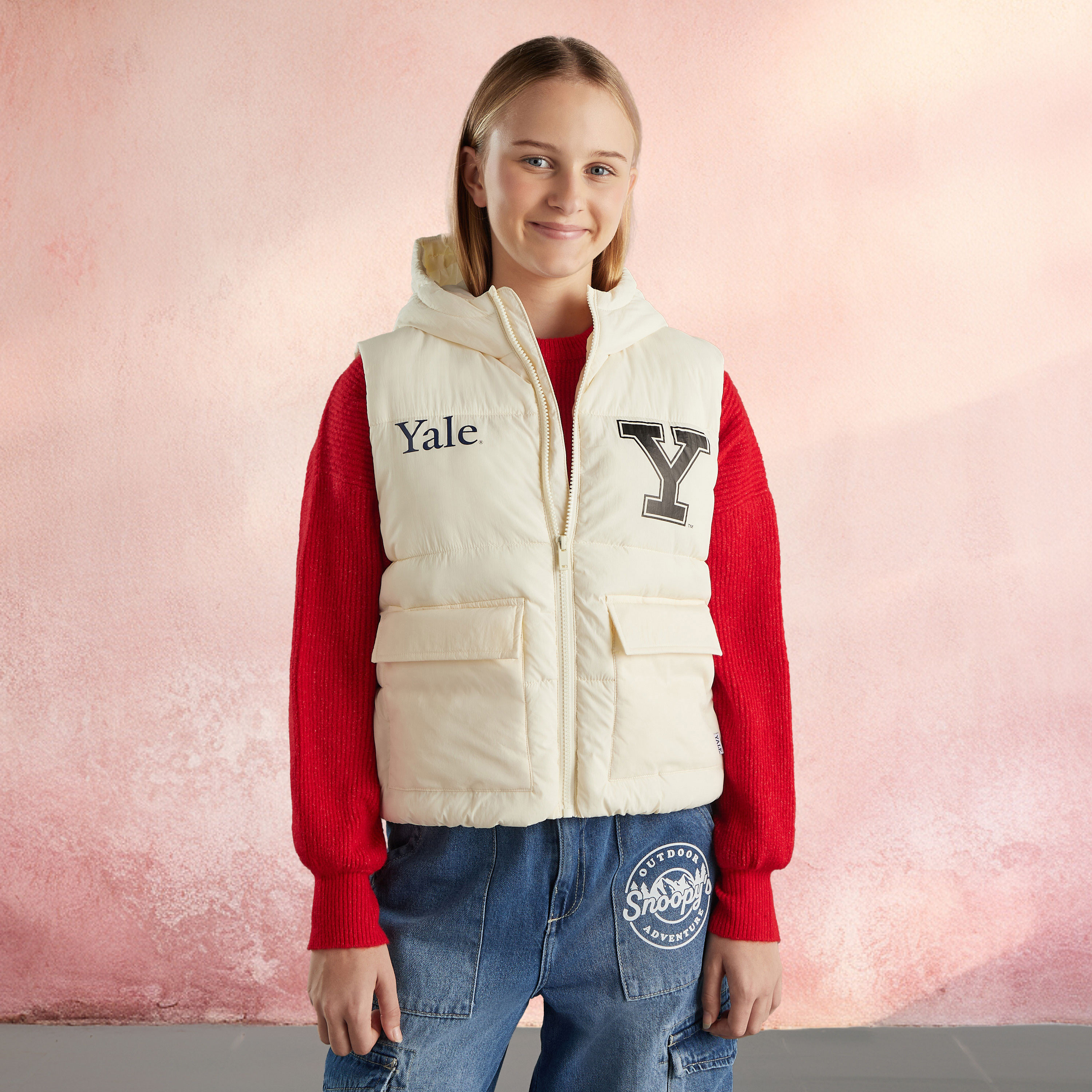 Shop Yale Print Puffer Gilet with Cargo Pocket Online | Max UAE