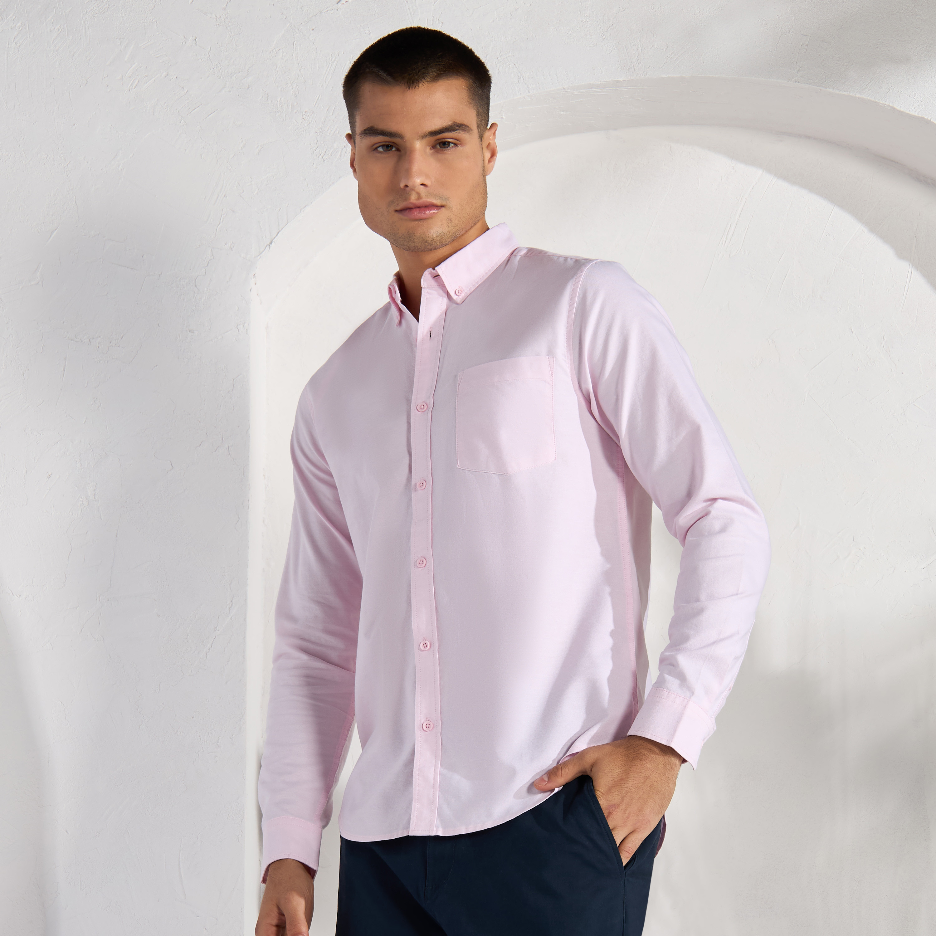 Shop Regular Fit Textured Oxford Drail Better Cotton Shirt Online | Max KSA