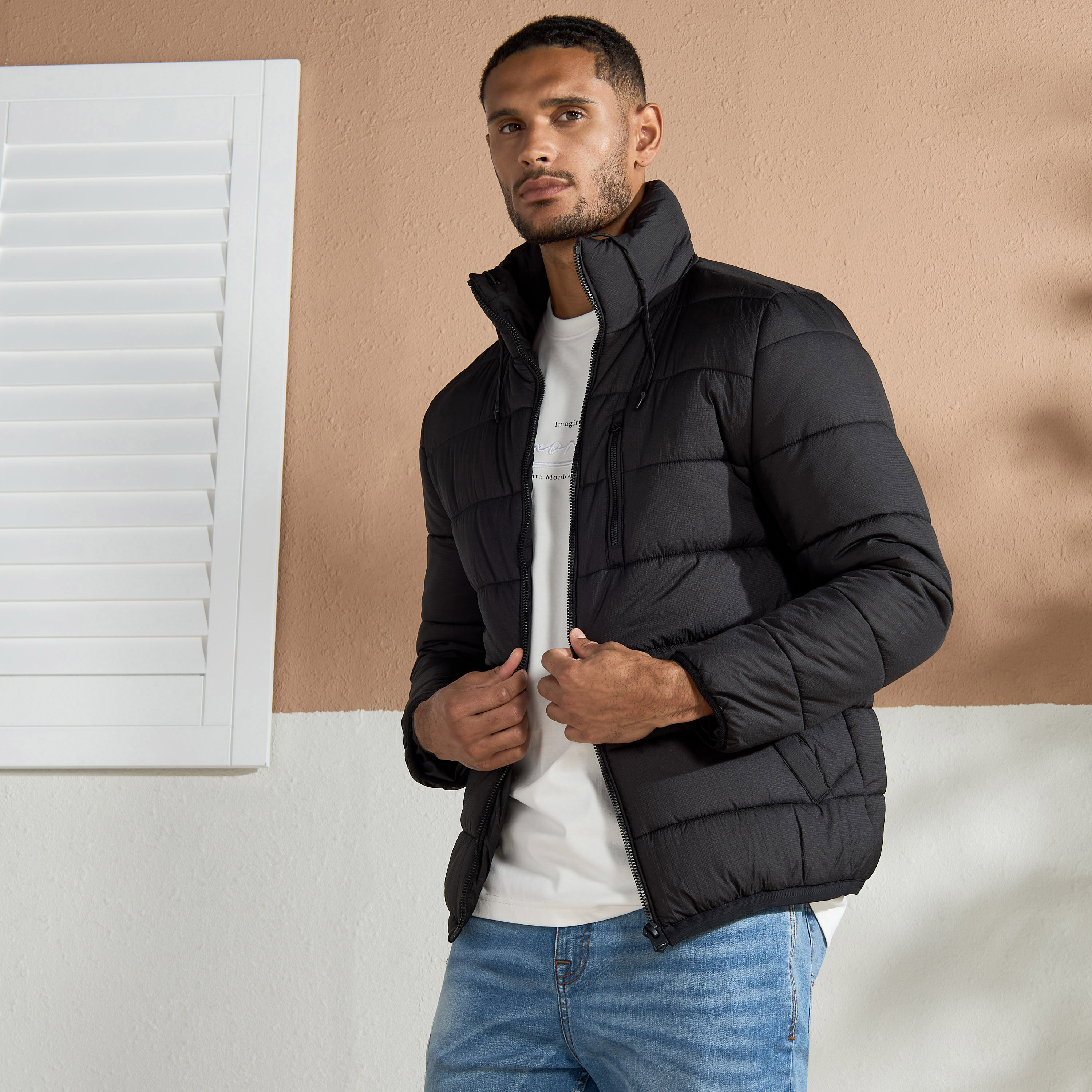 Shop Quilted Puffer Jacket with Zip Detail Online | Max Kuwait