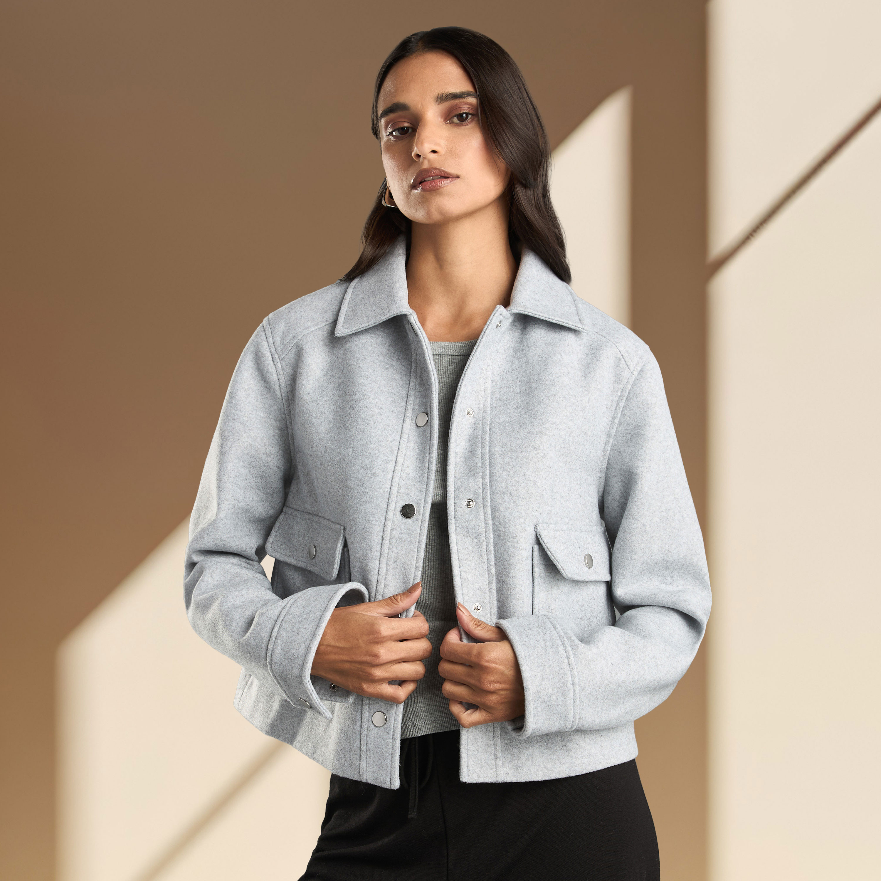 Shop Plain Cropped Melton Jacket Online | Max UAE
