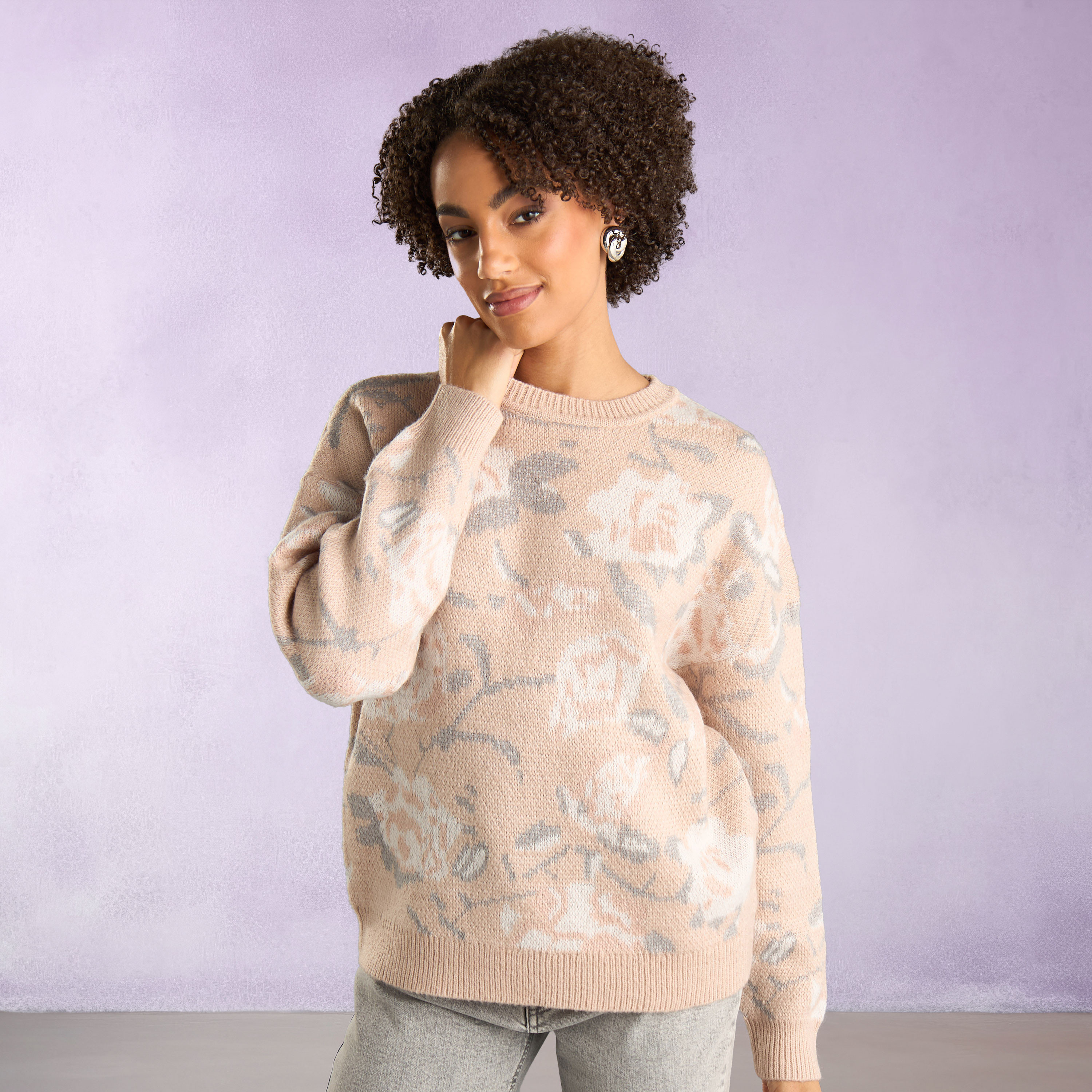 Shop Floral Print Jacquard Sweater Online | Max Kuwait