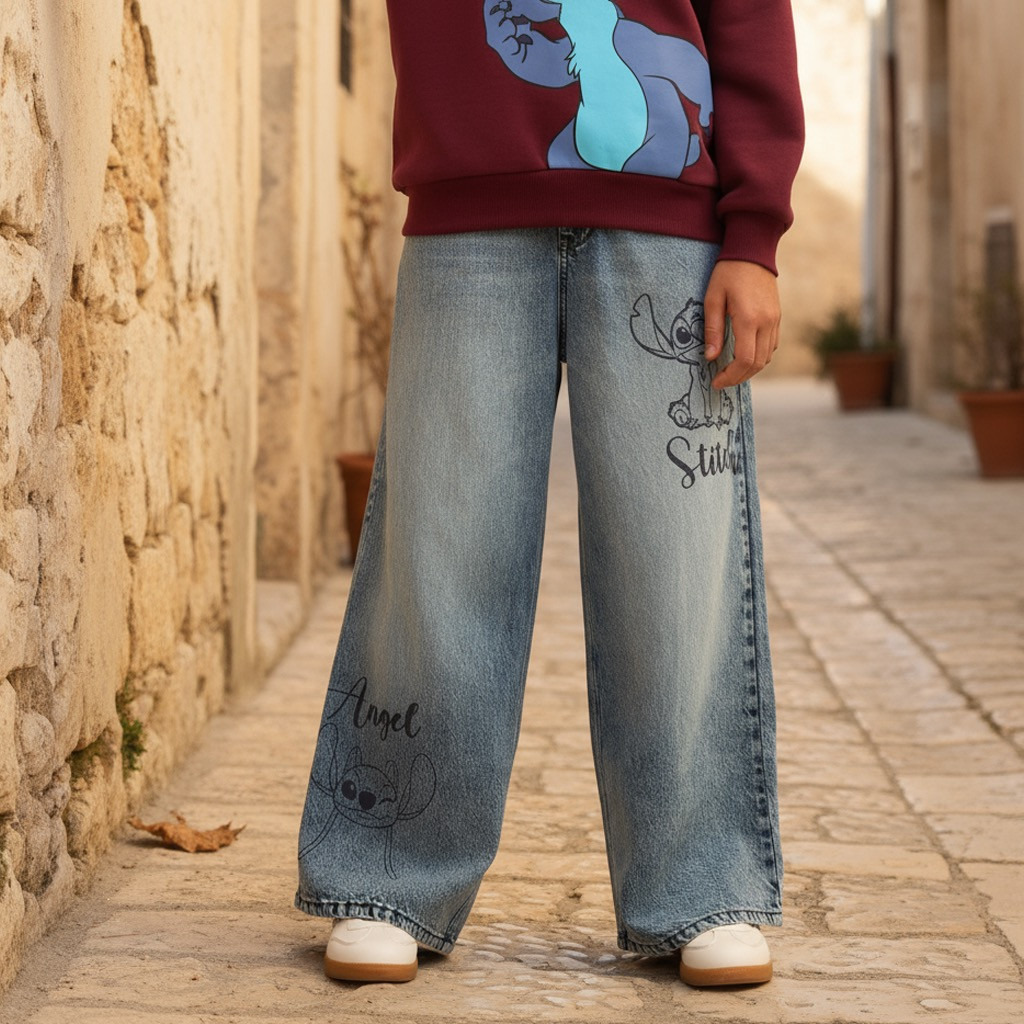 Shop Stitch Print Wide Leg Jeans Online | Max Egypt