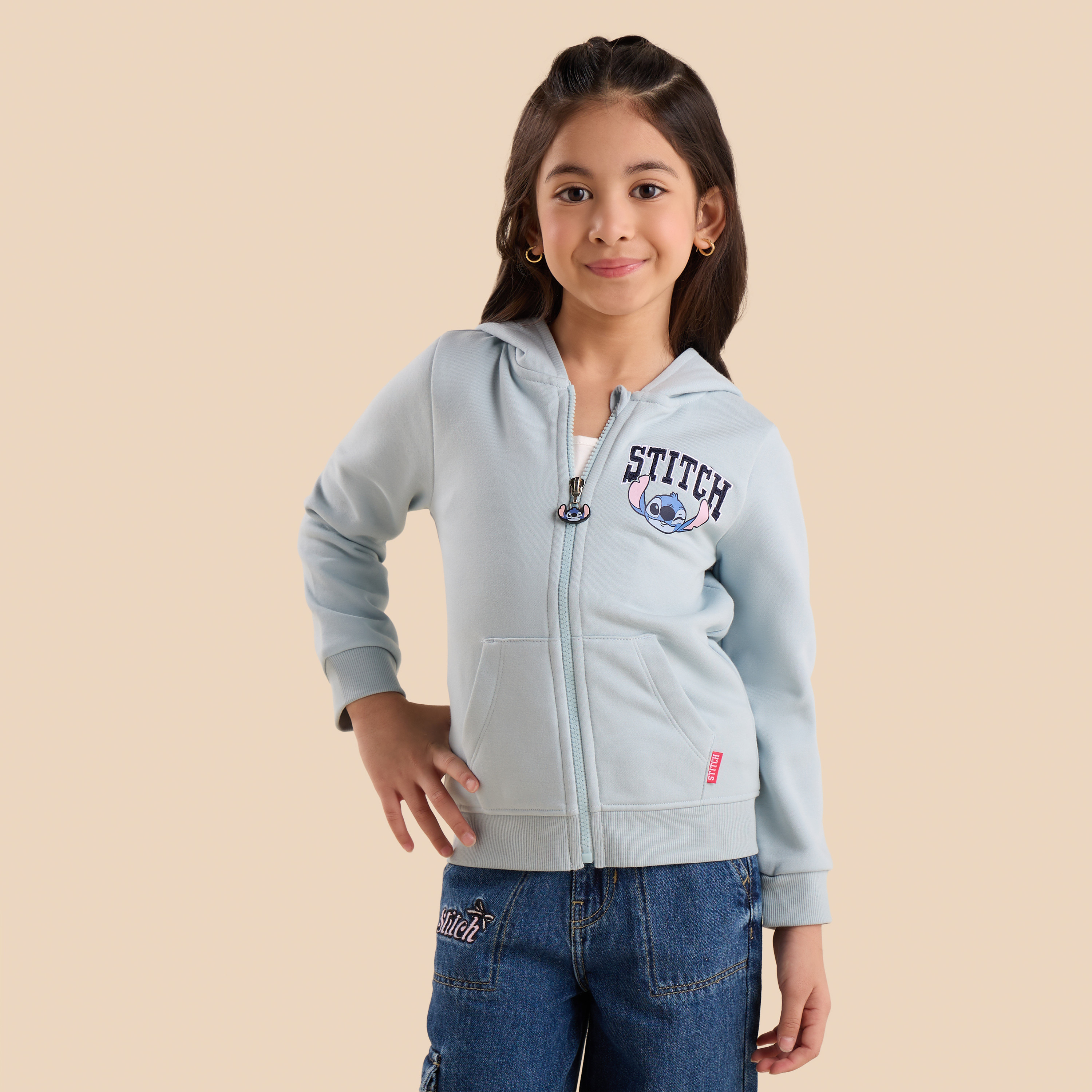 Shop Stitch Print Zip Through Hoodie Online | Max Kuwait