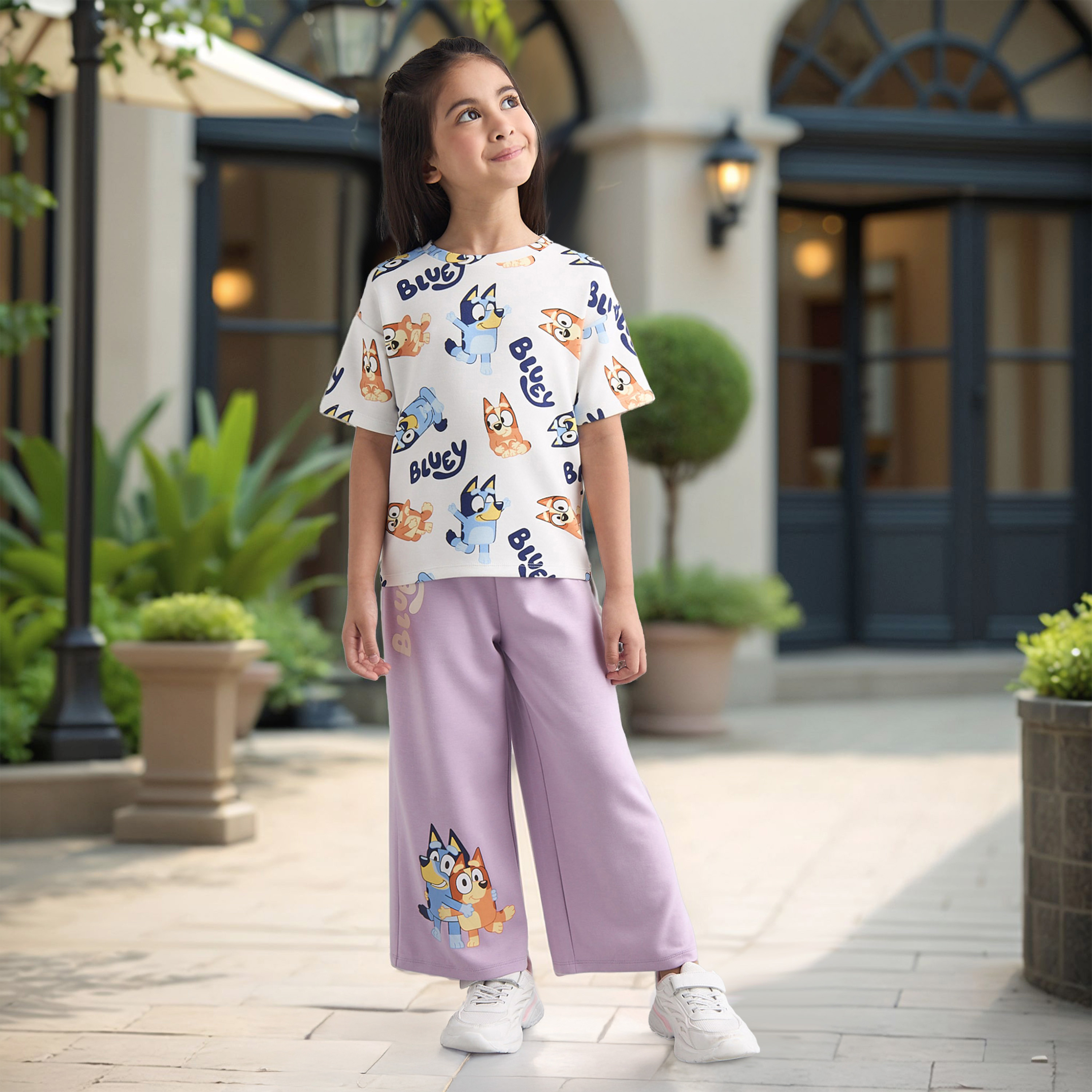 Shop Bluey Print Scuba T-shirt and Wide Leg Pants Set Online | Max KSA