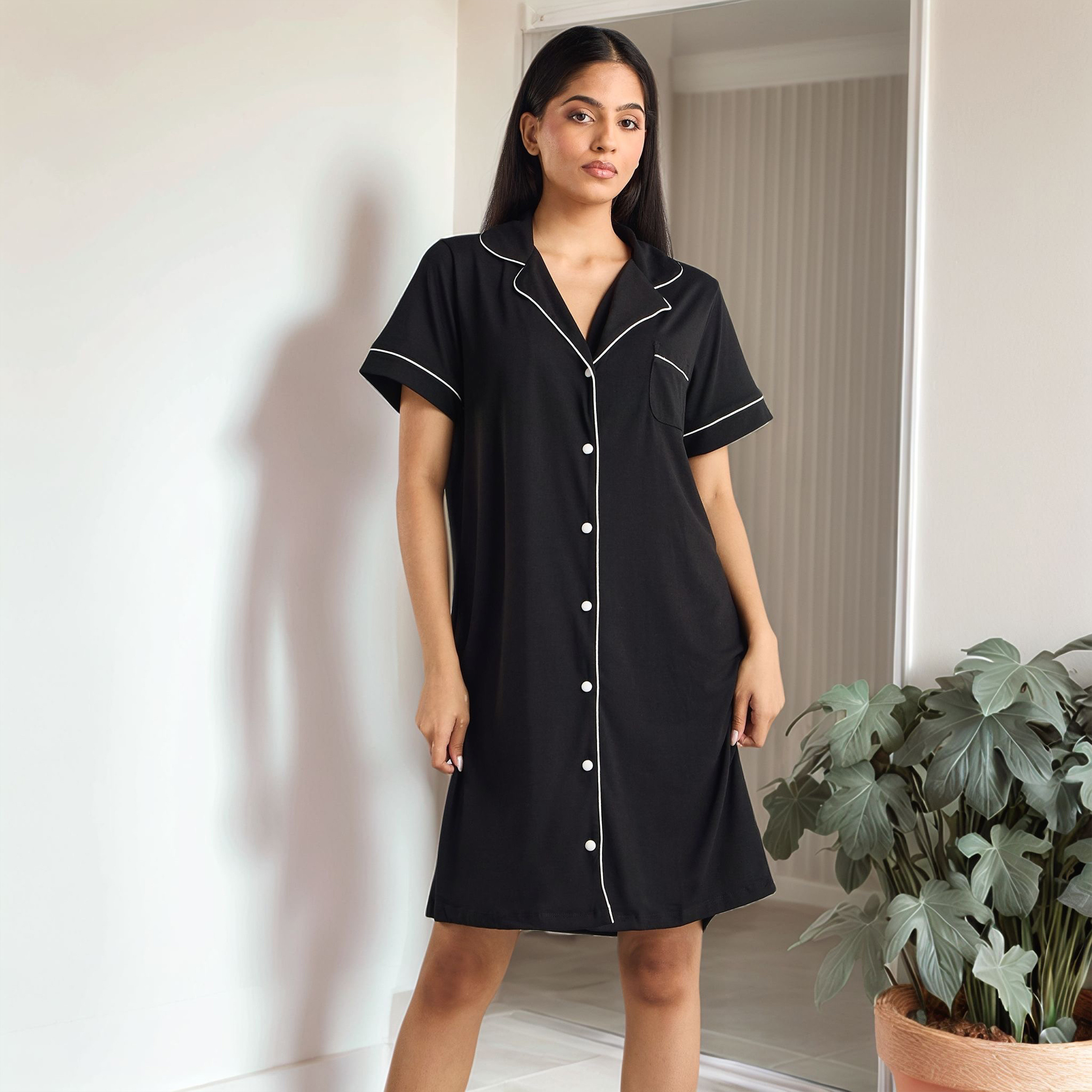 Shop Contrast Piping Detail Sleepshirt Online | Max Kuwait