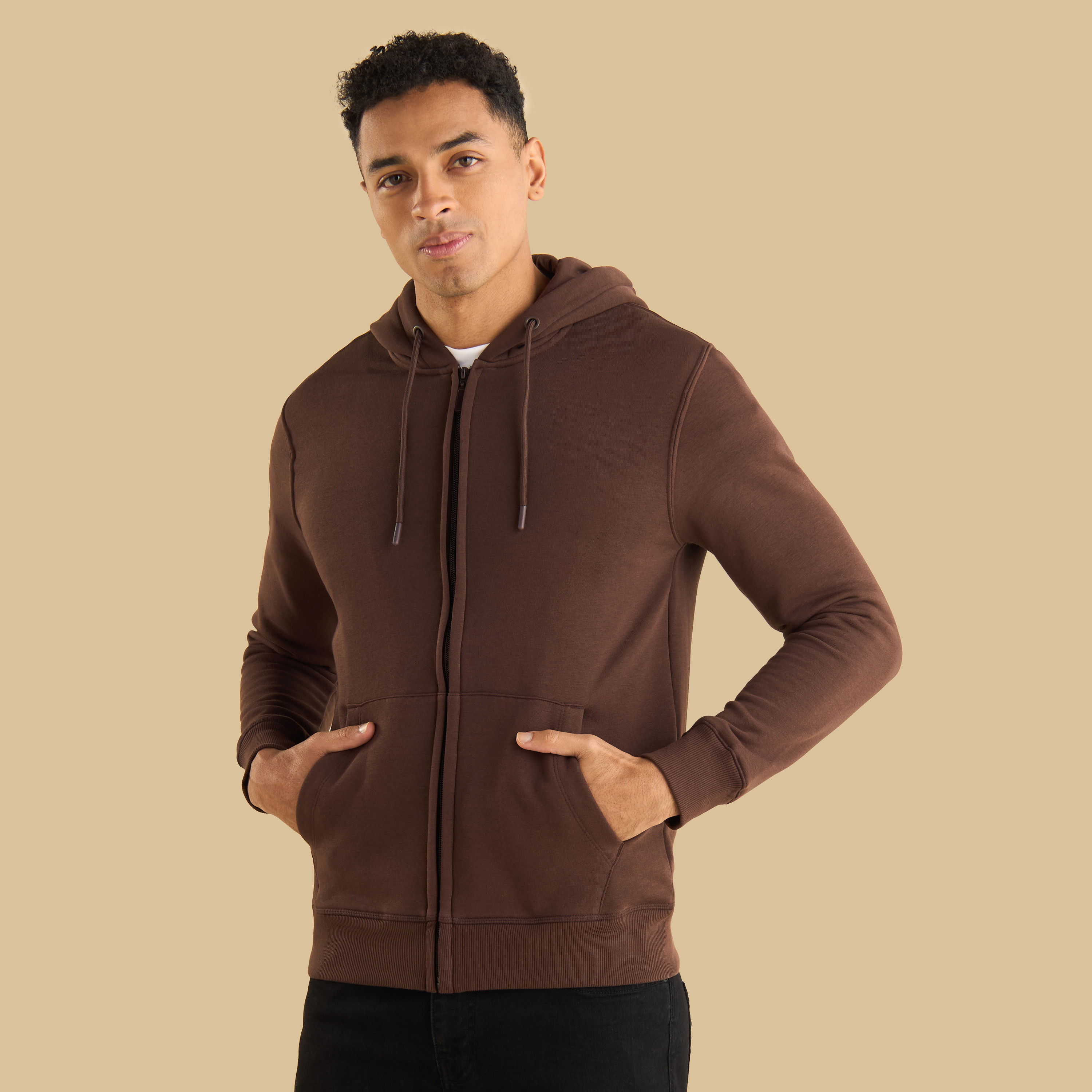 Shop Plain Zip Through Hoodie Online | Max KSA