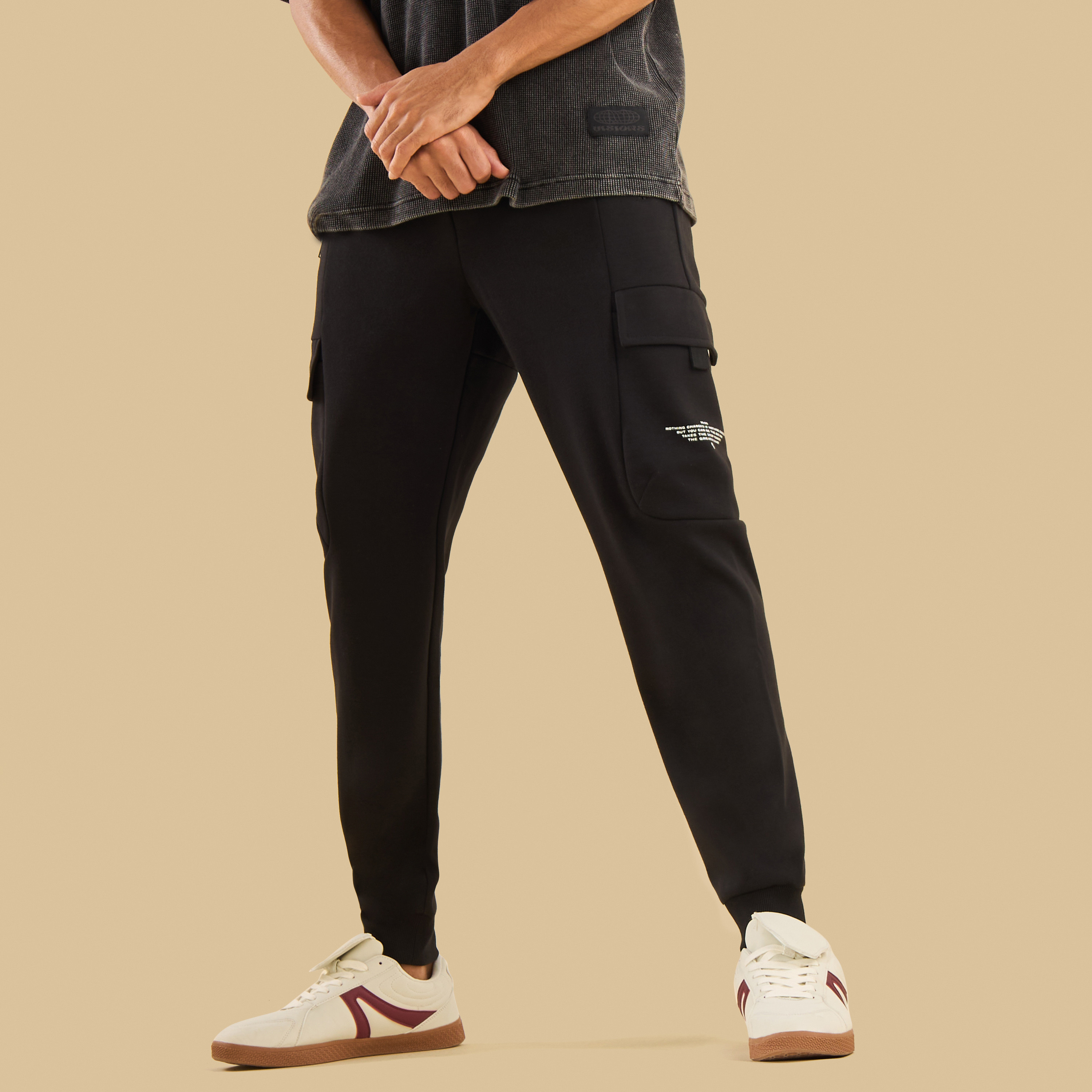 Shop Slogan Print Relaxed Fit Utility Joggers Online | Max KSA