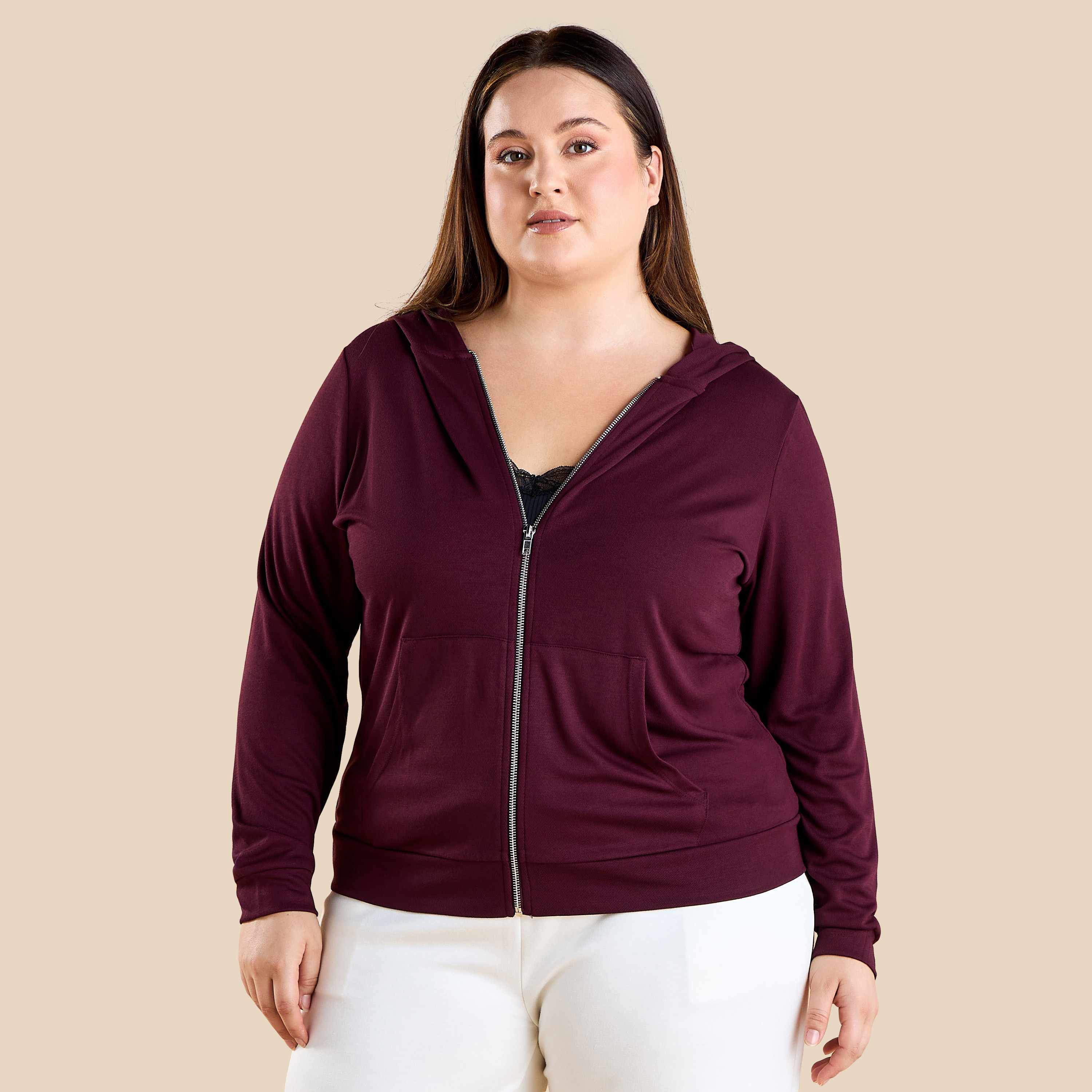 Shop Plain Zip Through Hoodie Online | Max KSA