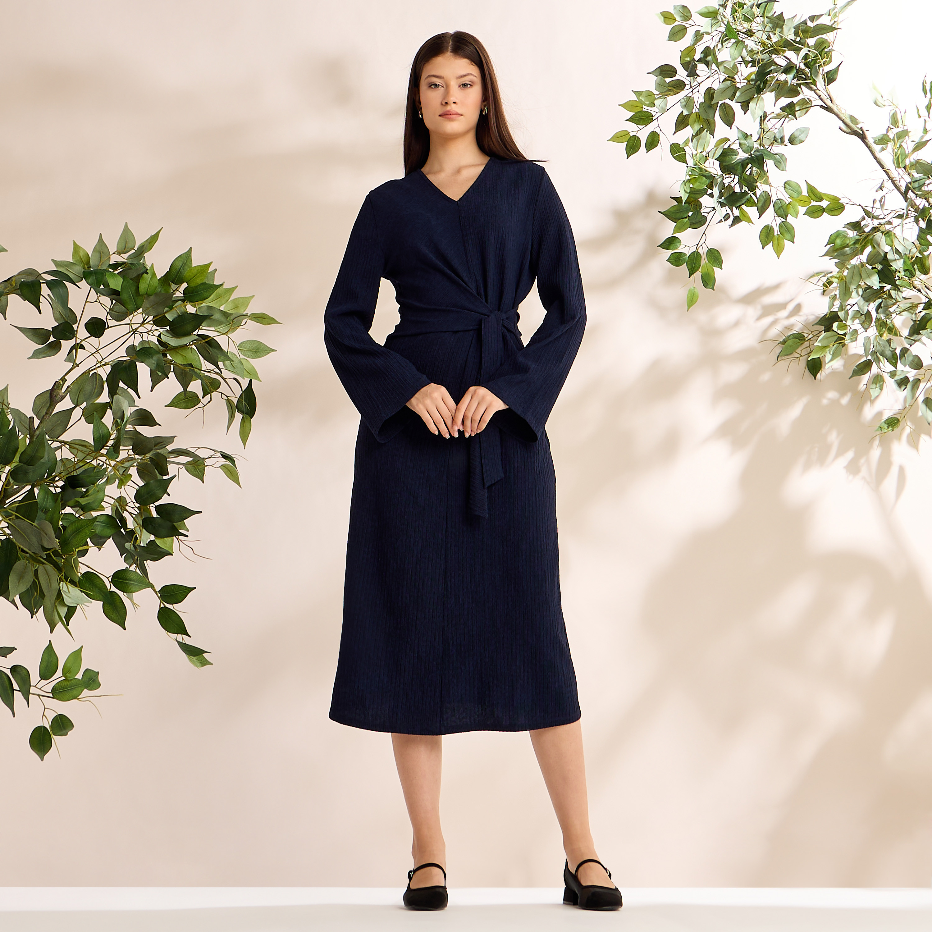 Shop Textured V-neck Dress Online | Max UAE