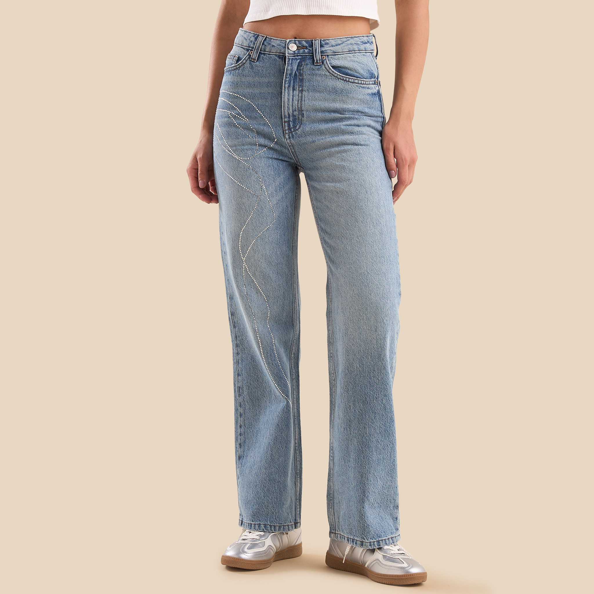 Shop Bow Embellished Straight Fit Jeans Online | Max KSA