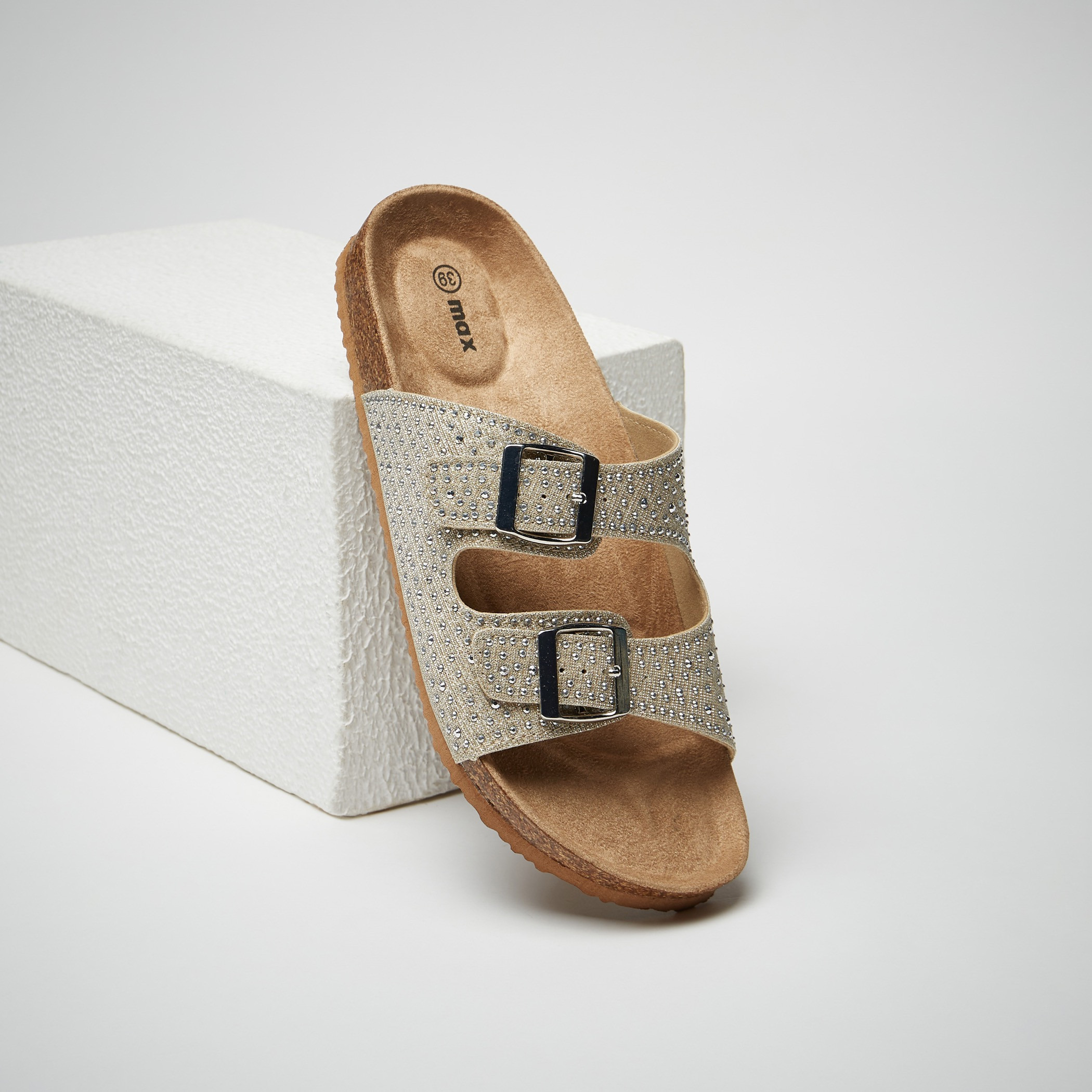Shop Embellished Cork Sandals with Buckle Closure Online | Max Kuwait