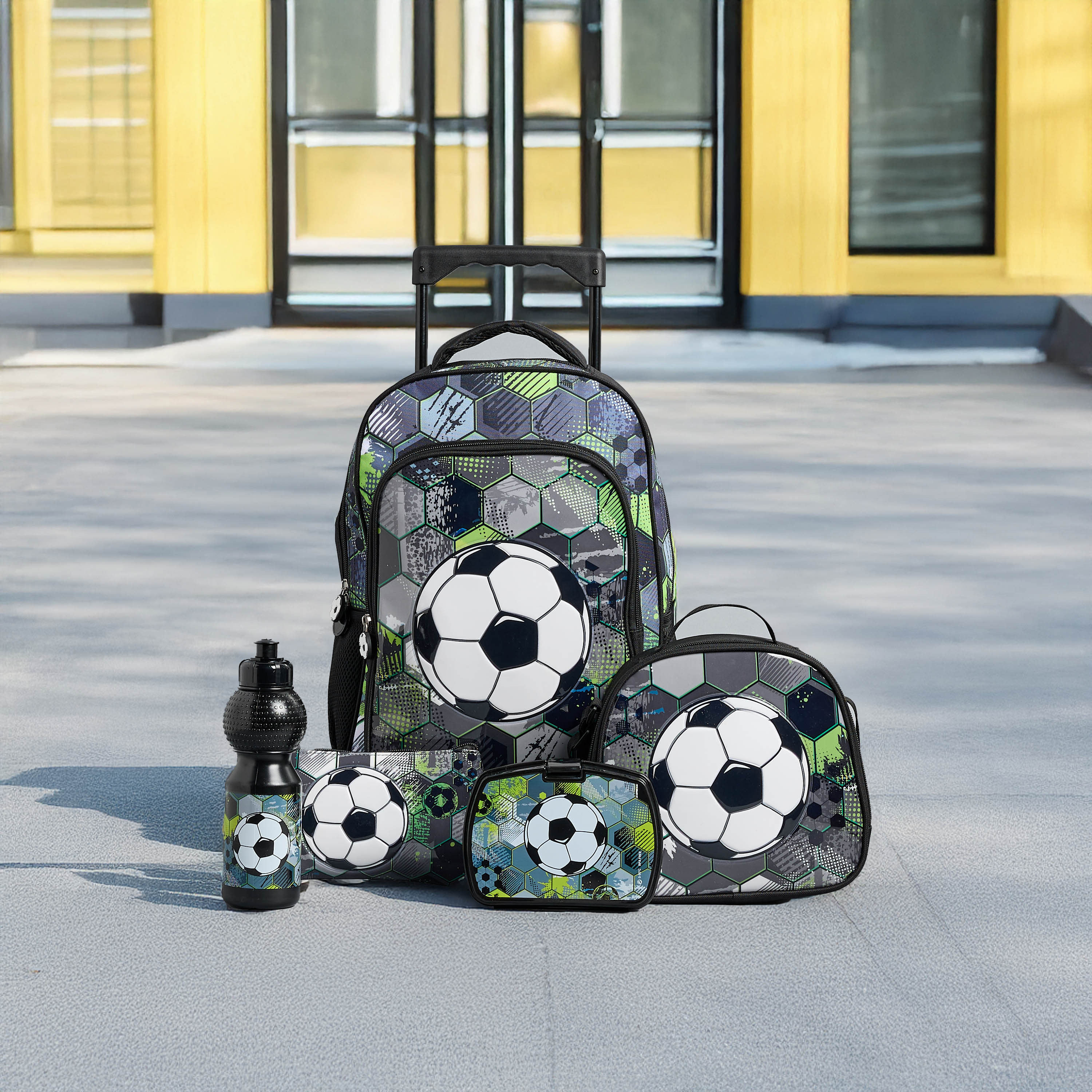 Shop Soccer Print 5-Piece Trolley Backpack Set Online | Max Kuwait