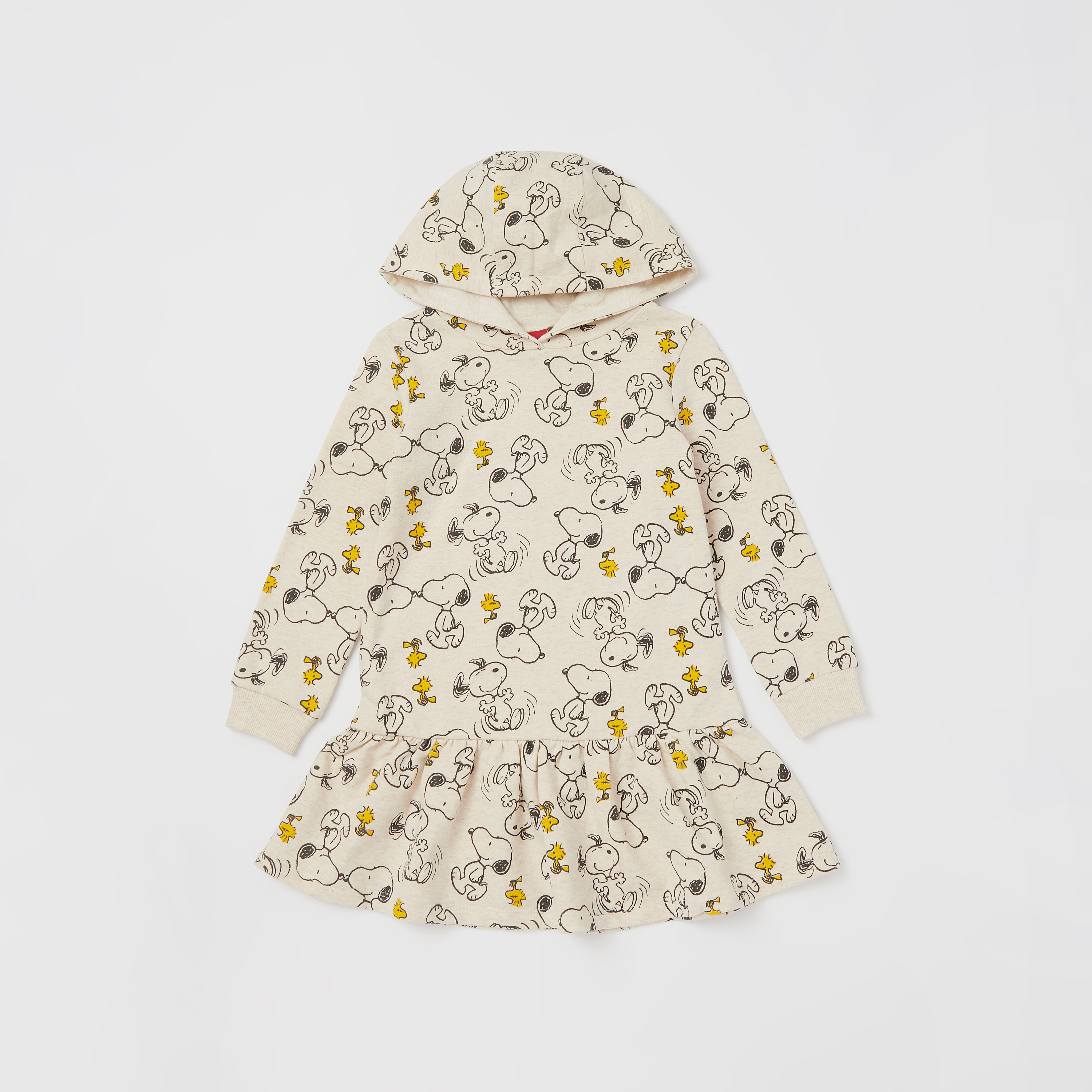 Shop All-Over Snoopy Print Dress with Hood and Long Sleeves Online ...